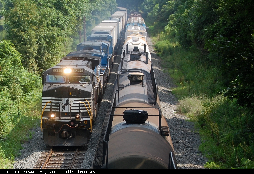 NS C40-9W #9294 leads a westbound under the Canal Park Bridge